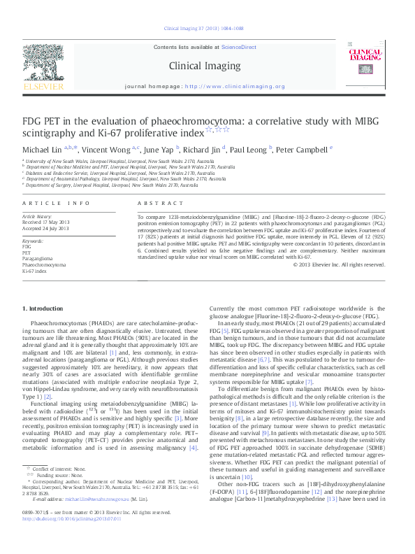 (PDF) FDG PET in the evaluation of phaeochromocytoma: a correlative study with MIBG scintigraphy ...