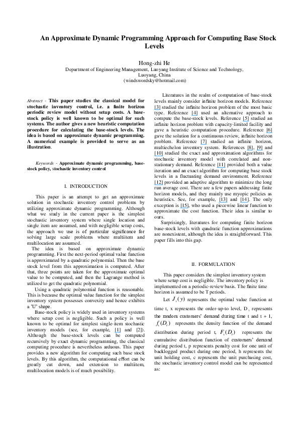 Pdf An Approximate Dynamic Programming Approach For Network Capacity Control Problem With