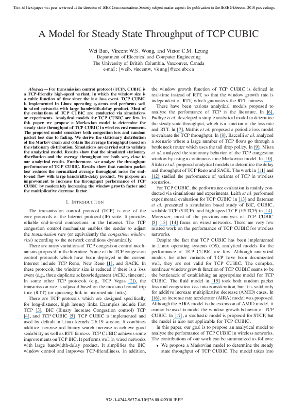 Pdf A Model For Steady State Throughput Of Tcp Cubic