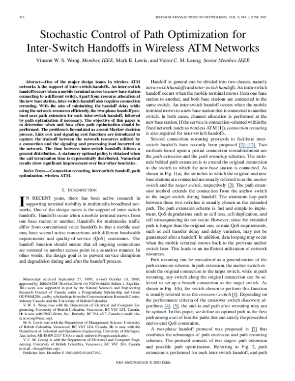 (PDF) Stochastic control of path optimization for inter-switch handoffs in wireless ATM networks