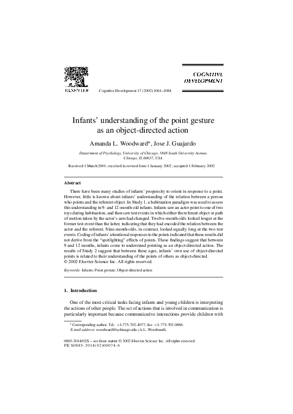 (PDF) Infants’ understanding of the point gesture as an object-directed action