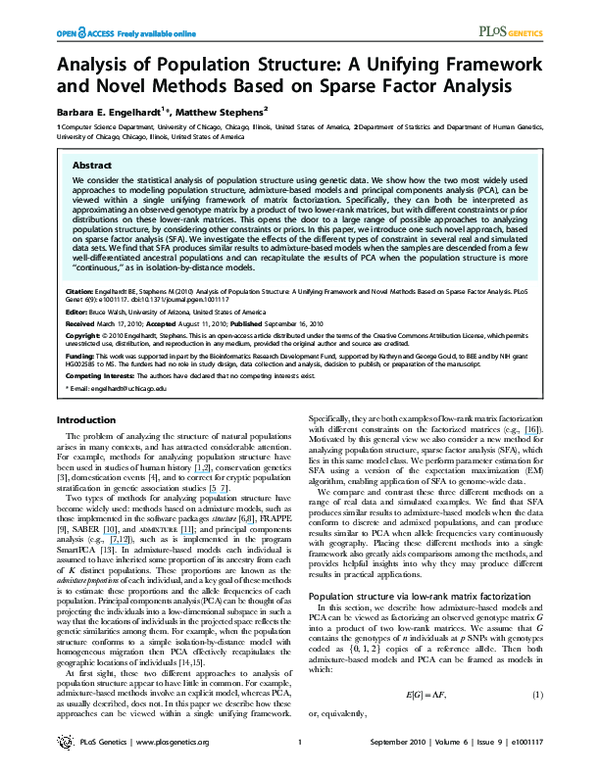 (PDF) Analysis of Population Structure: A Unifying Framework and Novel Methods Based on Sparse ...