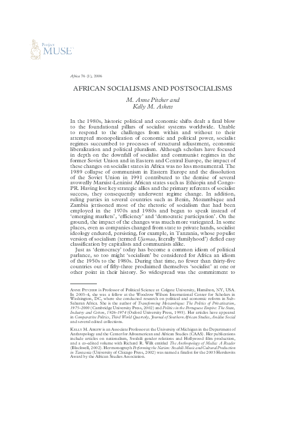 (PDF) AFRICAN SOCIALISMS AND POSTSOCIALISMS