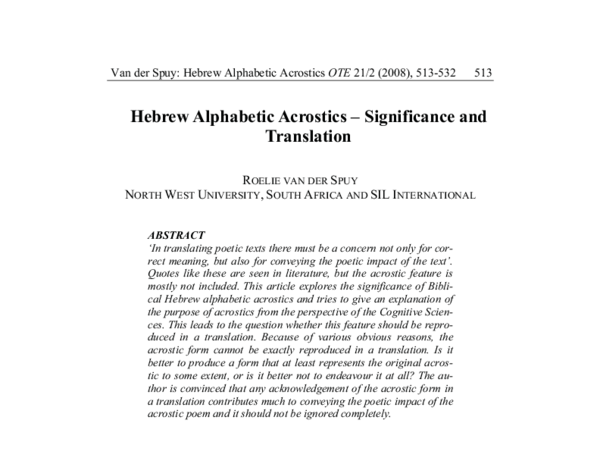 (PDF) Hebrew Alphabetic Acrostics – Significance and Translation