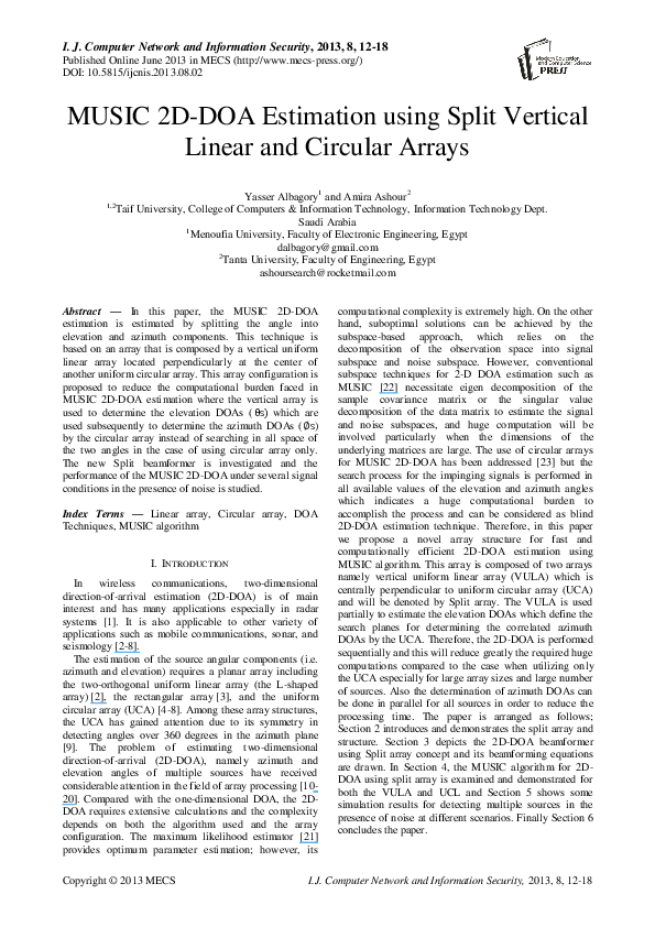 Pdf Music 2d Doa Estimation Using Split Vertical Linear And Circular Arrays