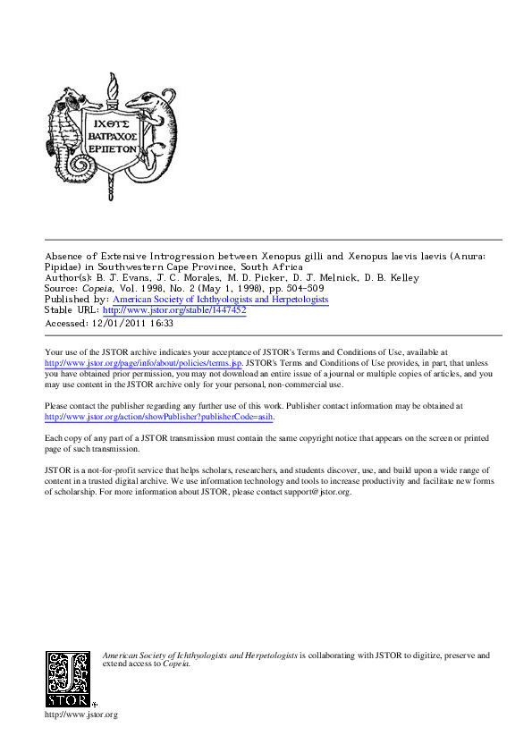 (PDF) Absence of Extensive Introgression between Xenopus gilli and ...