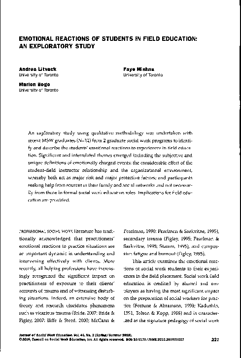 (PDF) Emotional Reactions of Students in Field Education: An ...