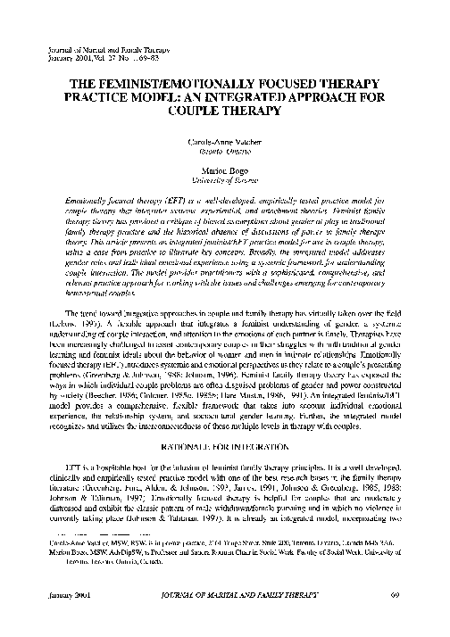 (PDF) The Feminist/Emotionally Focused Therapy Practice Model: An ...