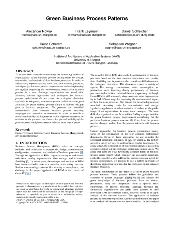 (PDF) Green business process patterns