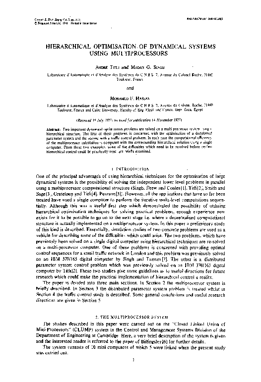 Hierarchical optimisation of dynamical systems using multiprocessors