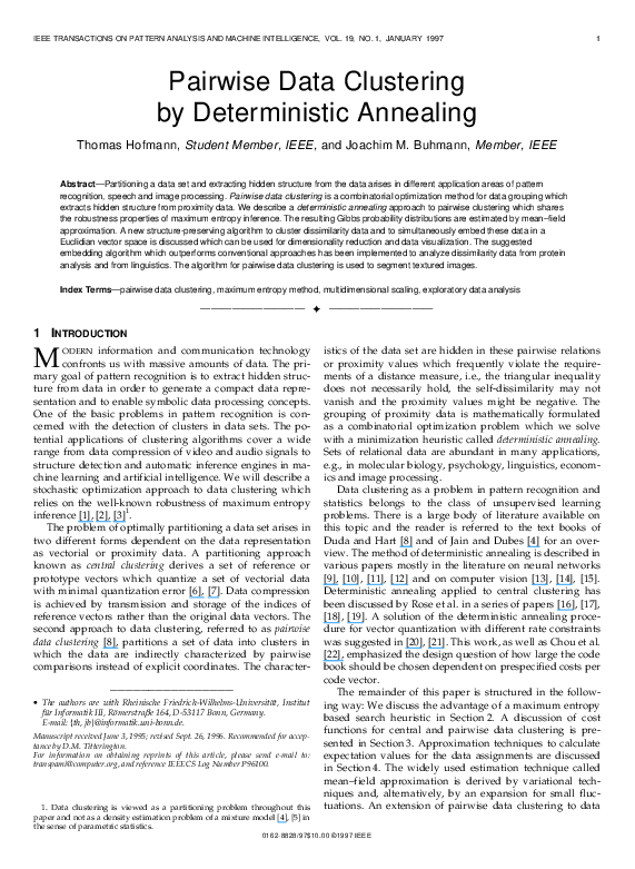 Pdf Pairwise Data Clustering By Deterministic Annealing Joachim Buhmann
