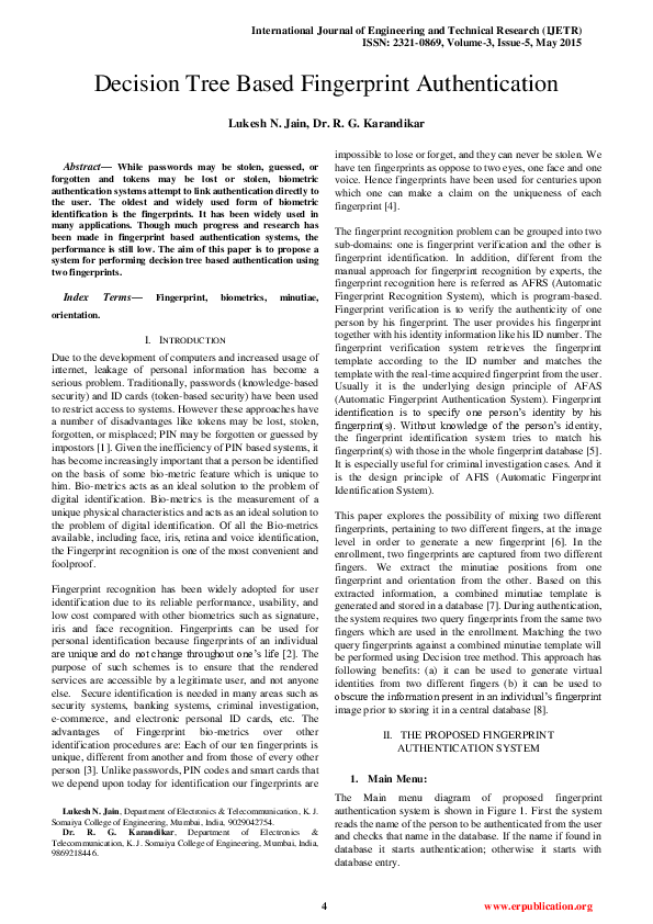 (PDF) Decision Tree Based Fingerprint Authentication