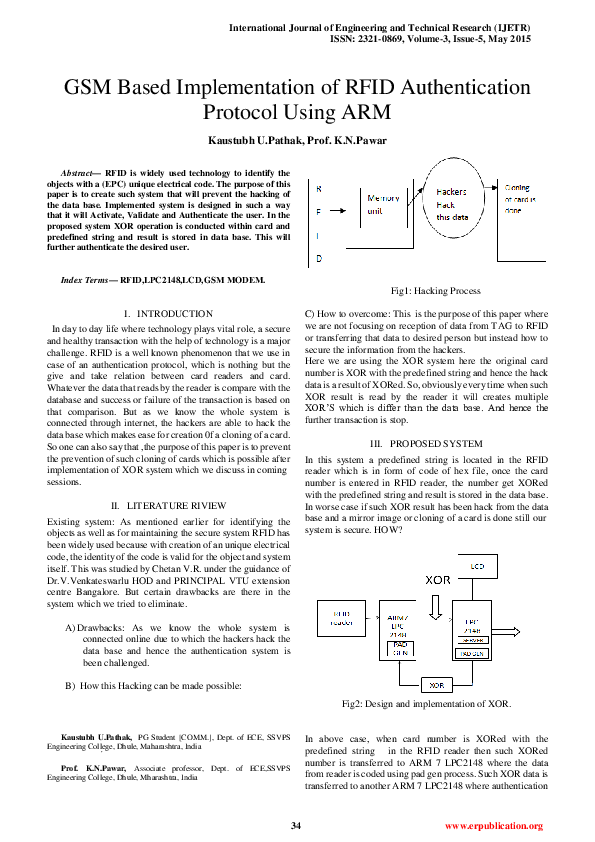 Pdf Gsm Based Implementation Of Rfid Authentication Protocol Using Arm