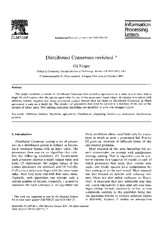 (PDF) Distributed consensus revisited