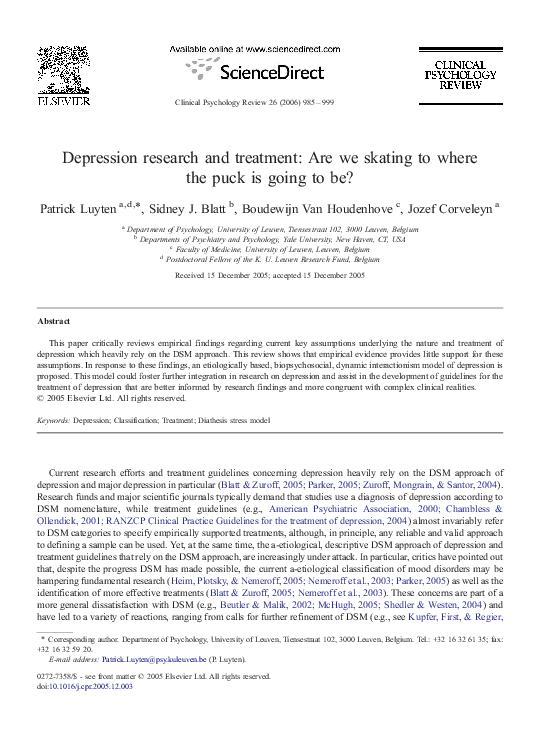 (PDF) Depression research and treatment: Are we skating to where the ...