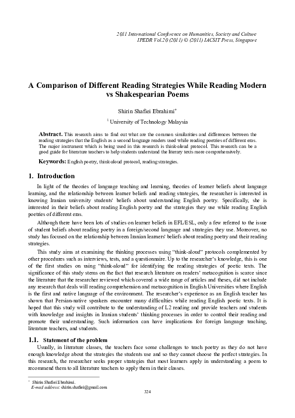 (PDF) A Comparison of Different Reading Strategies While Reading Modern ...