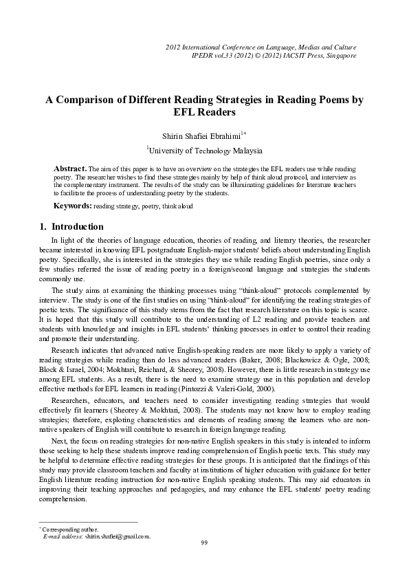 (PDF) A Comparison of Different Reading Strategies in Reading Poems by ...