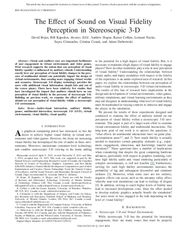 (PDF) The effect of sound on visual fidelity perception in stereoscopic 3-D