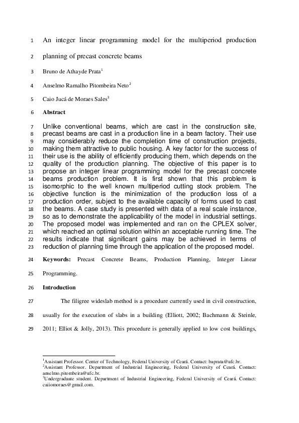 Pdf An Integer Linear Programming Model For The Multiperiod