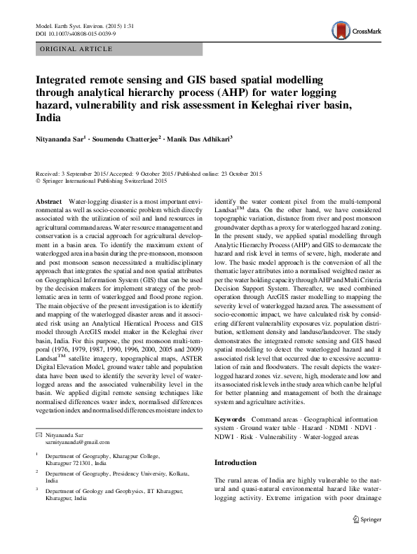 Pdf Integrated Remote Sensing And Gis Based Spatial Modelling Through Analytical Hierarchy
