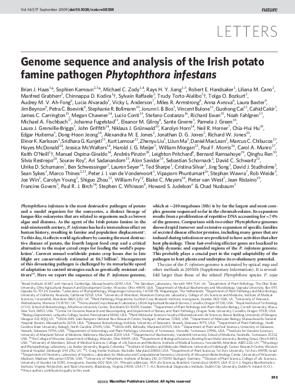 (PDF) Genome sequence and analysis of the Irish potato famine pathogen ...