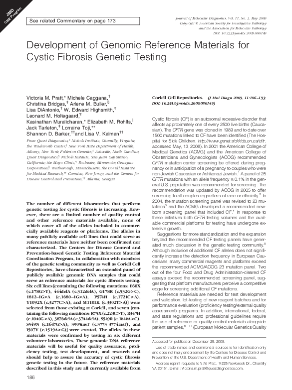 (PDF) Development of Genomic Reference Materials for Cystic Fibrosis ...