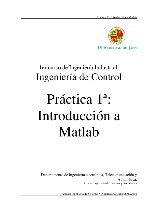 (PDF) Práctica 1ª. Introducción a Matlab