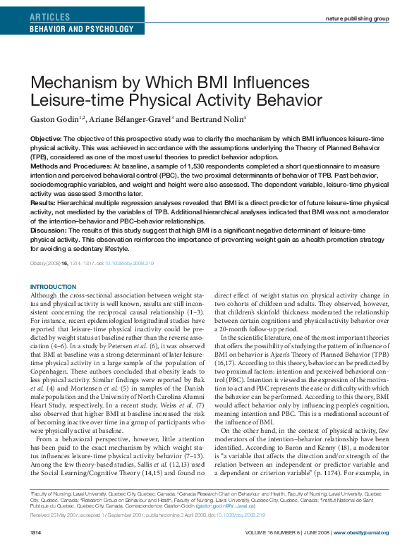 (PDF) Mechanism by Which BMI Influences Leisure-time Physical Activity ...