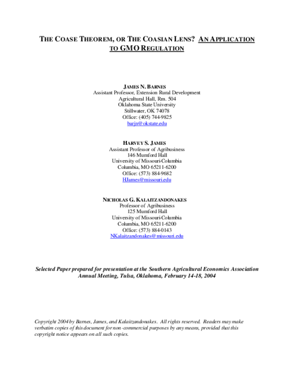 (PDF) The Coase Theorem, or the Coasian Lens? An Application to GMO ...