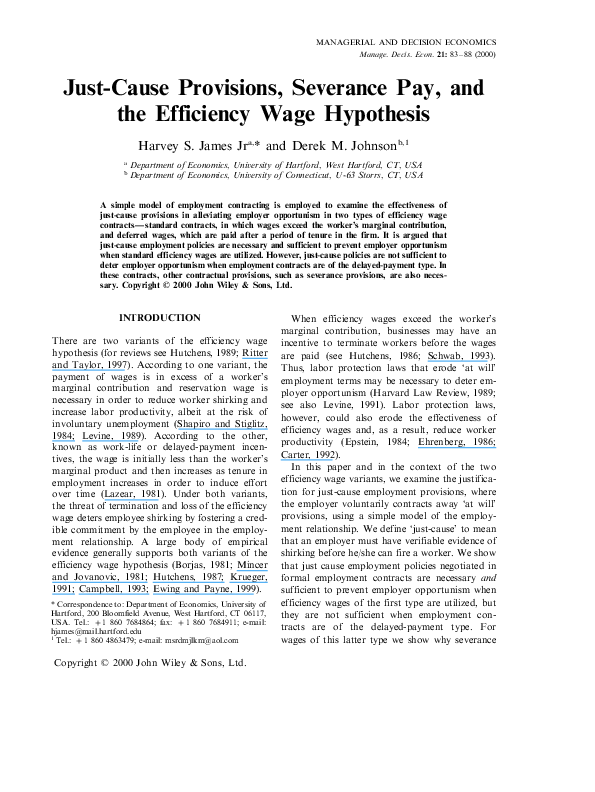 (PDF) Just-cause provisions, severance pay, and the efficiency wage ...