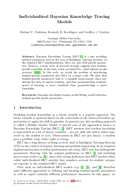 (PDF) Individualized Bayesian Knowledge Tracing Models