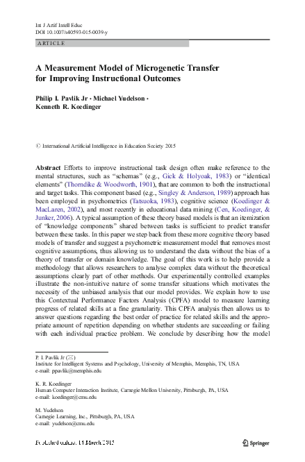 (PDF) A Measurement Model of Microgenetic Transfer for Improving ...