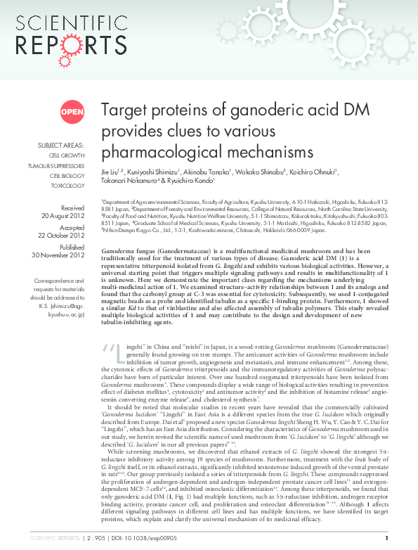 (PDF) Target proteins of ganoderic acid DM provides clues to various pharmacological mechanisms