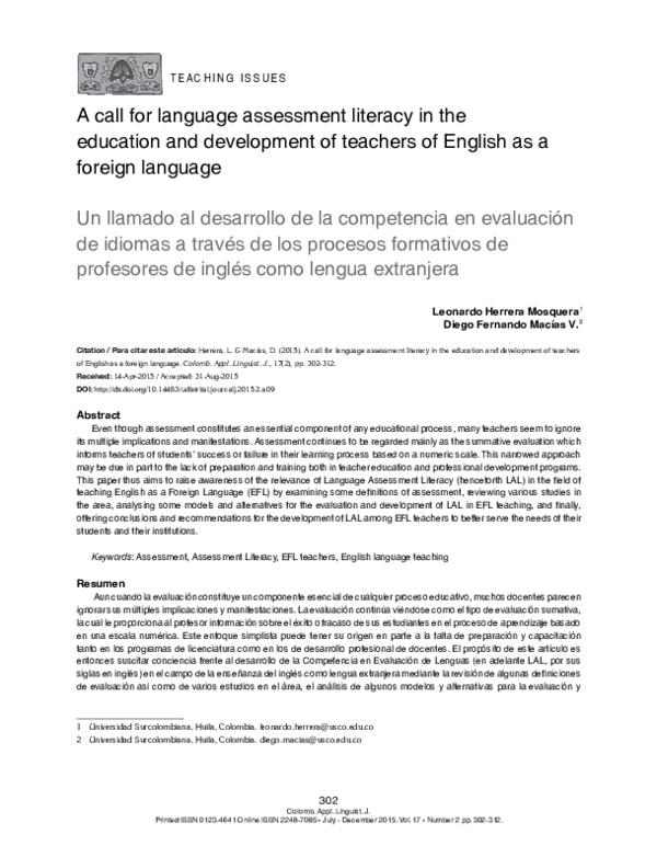 (PDF) A call for language assessment literacy in the education and ...