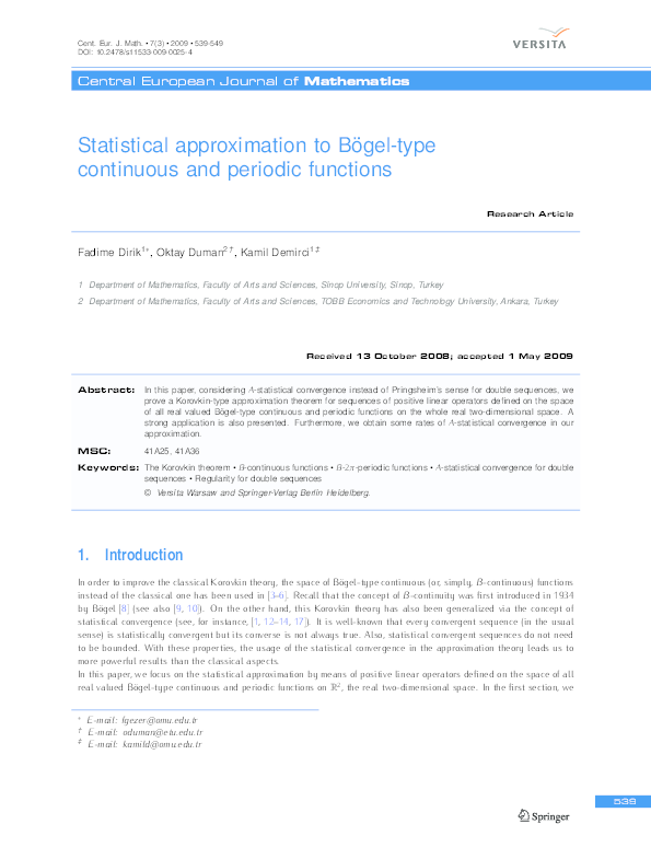 Pdf Statistical Approximation To Bögel Type Continuous And Periodic