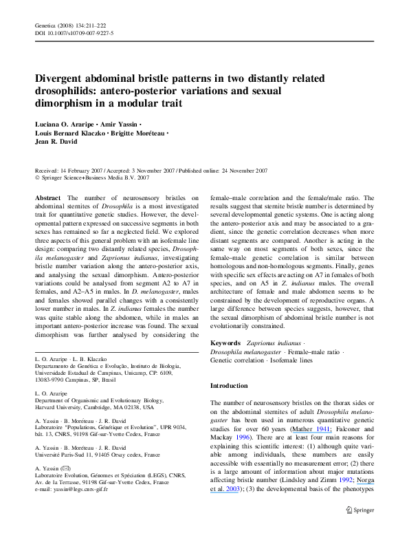 (PDF) Divergent abdominal bristle patterns in two distantly related ...