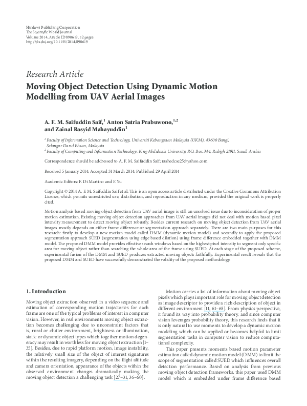 Pdf Dynamic Motion Model For Uav Object Detection