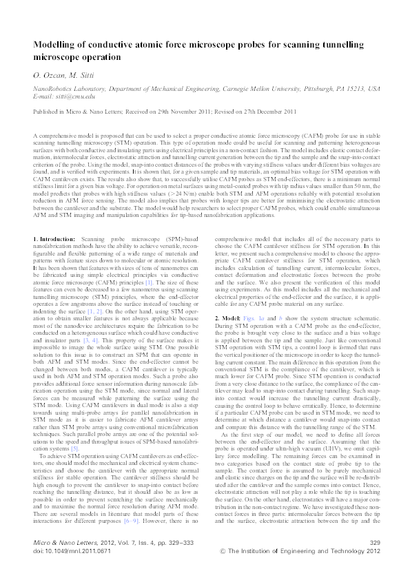 Pdf Modeling Cafm Probes For Effective Stm Operation