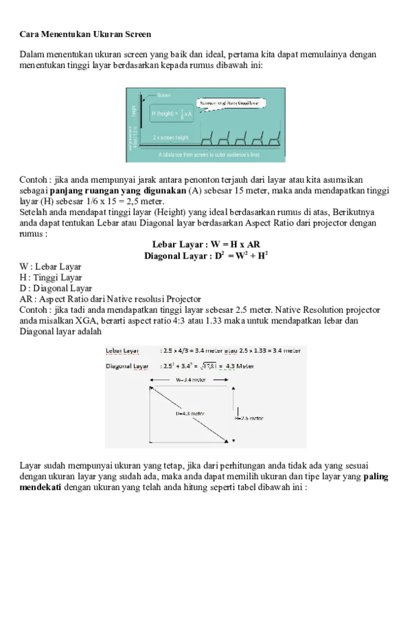 (DOC) Cara Menentukan Ukuran Screen Proyektor