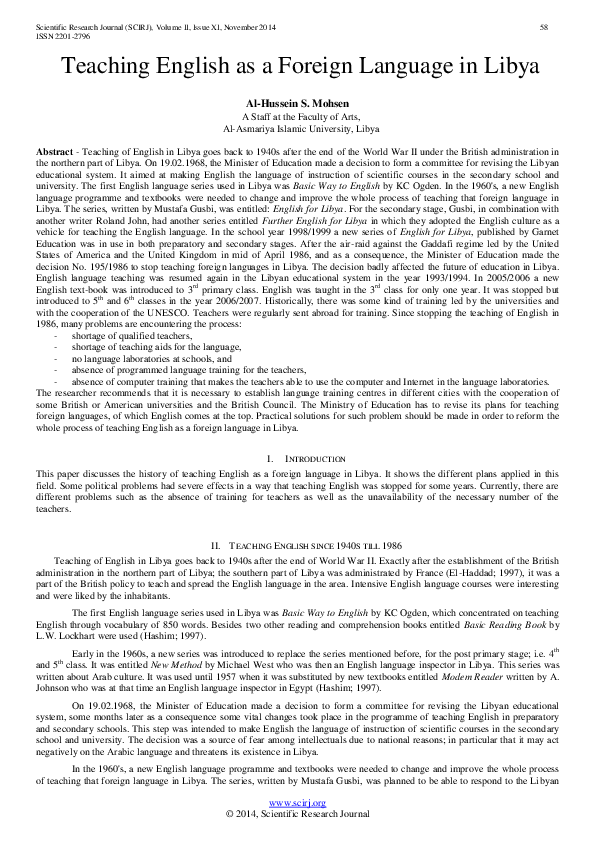 (PDF) Teaching English as a Foreign Language in Libya