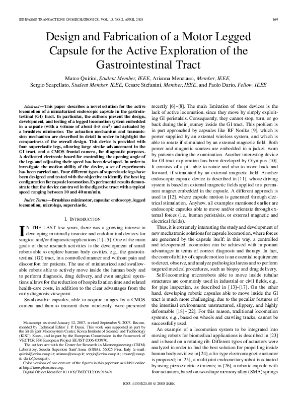 (PDF) Design and Fabrication of a Motor Legged Capsule for the Active ...