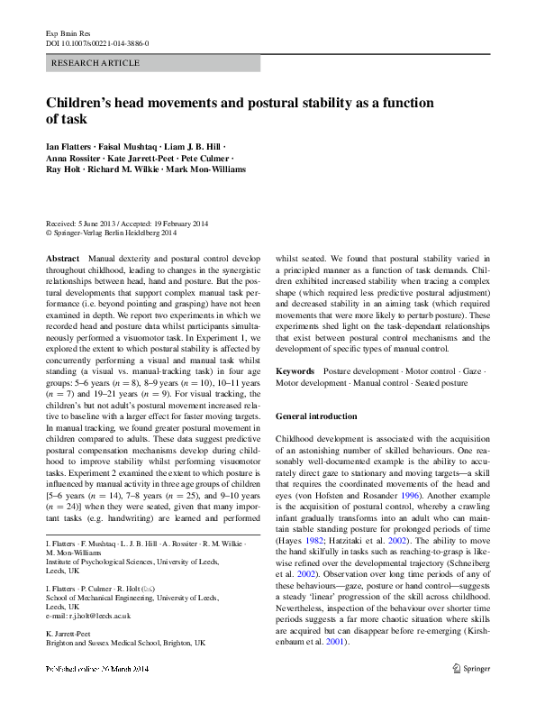 (PDF) Children’s head movements and postural stability as a function of ...