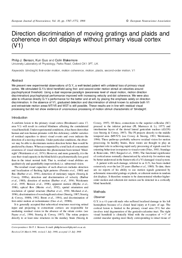 (PDF) Direction discrimination of moving gratings and plaids and ...