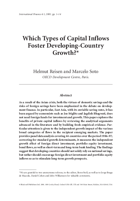 (PDF) Which Types of Capital Inflows Foster Developing-Country Growth?
