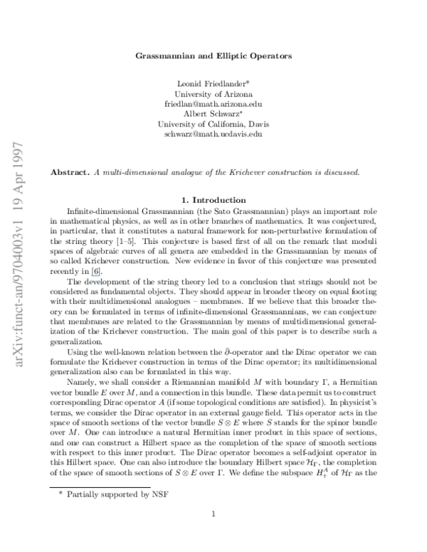 (PDF) Grassmannian and elliptic operators