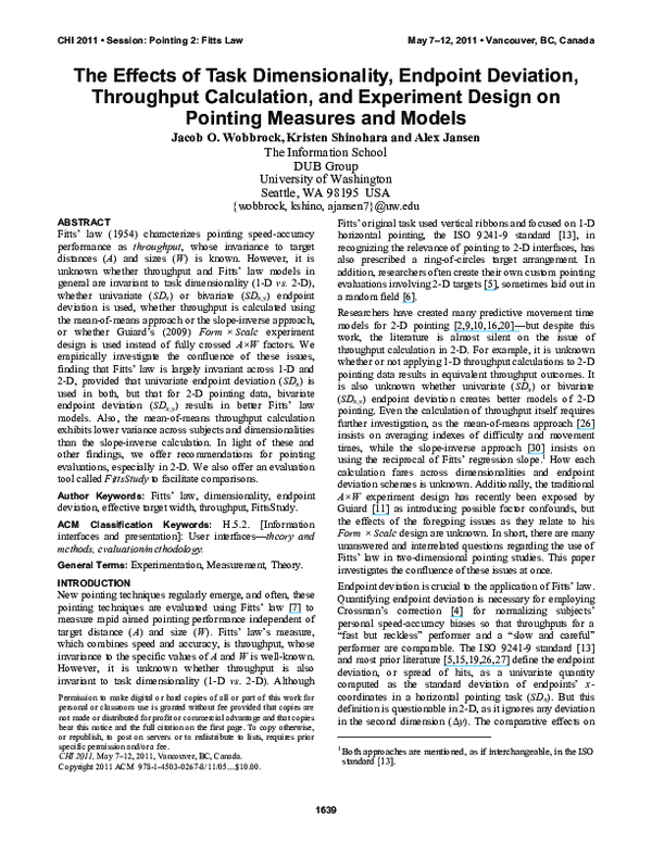 (PDF) The effects of task dimensionality, endpoint deviation, throughput calculation, and ...