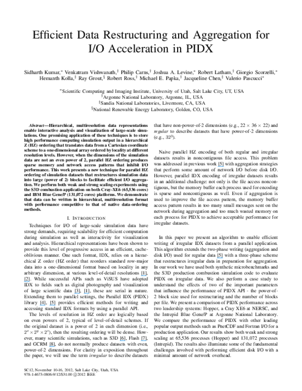 (PDF) Efficient data restructuring and aggregation for I/O acceleration in PIDX