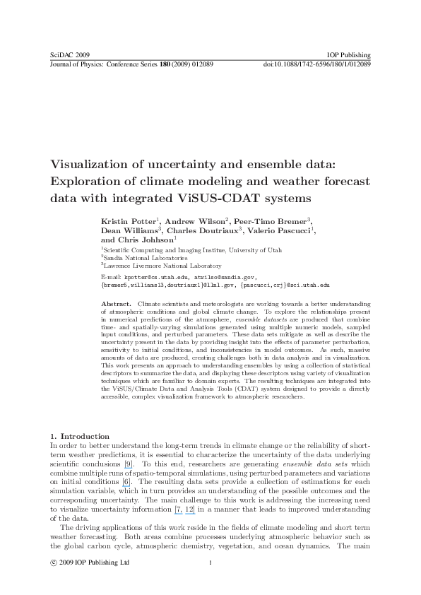 (PDF) Visualization of uncertainty and ensemble data: Exploration of climate modeling and ...
