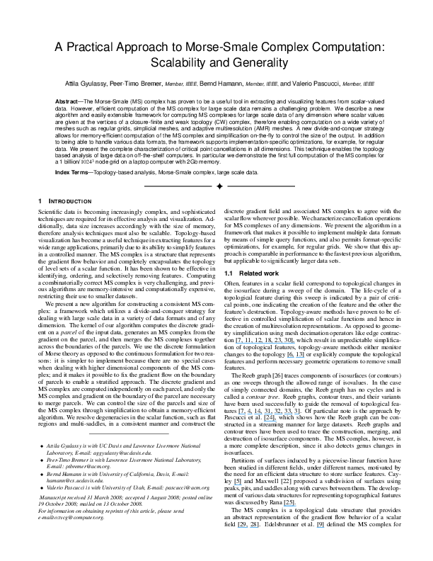 Pdf A Practical Approach To Morse Smale Complex Computation Scalability And Generality
