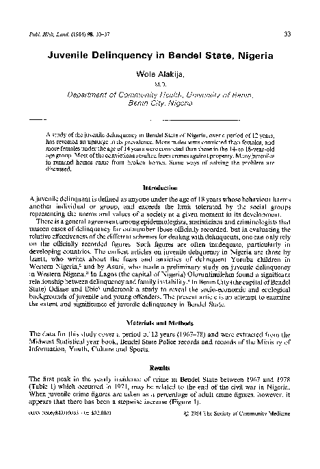 (PDF) Juvenile delinquency in Bendel state, Nigeria